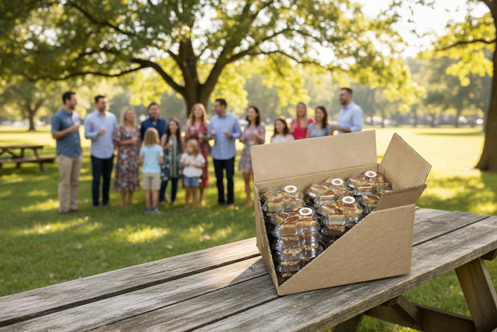 Case of 30 small Texas Pecan Cakes — perfect for events & corporate gifts.
